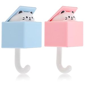 WY LIGHTING LEVEL 2Pcs Cute Cat Hook Creative Self-Adhesive Coat Hook Heavy Duty Wall Mounted Hook Room Decor Wall Hooks Utility Animal Hook for Keys Bag Scarf Hat Towel Key Holder Hanging Decoration