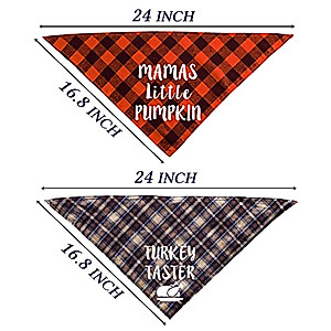 STMK Thanksgiving Day Dog Bandanas, 2 Pack Holiday Fall Plaid Dog Bandanas Scarf for Holiday Fall Halloween Thanksgiving Day Dog Puppy Costume (Mamas Little Pumpkin & Turkey Taster)