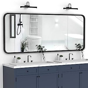 FUWU HOME Black Wood Framed Full Length Mirror Rounded Corner Floor Mirror, Free Standing or Wall Mounted Full Body Mirror for Bedroom, Living Room, Dressing Room(60"x24" Black)