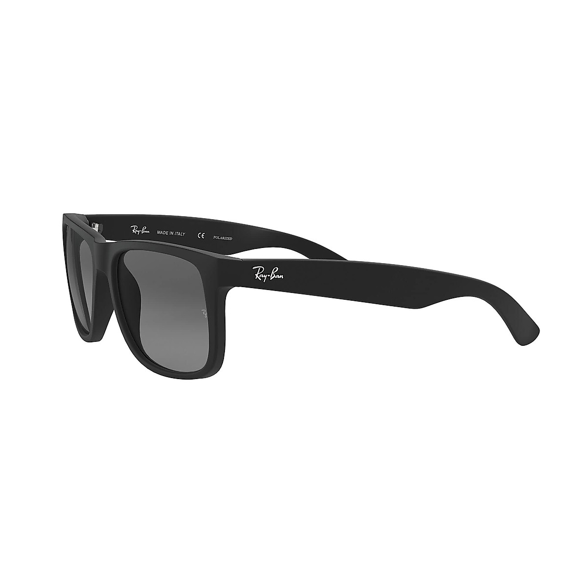 Ray-Ban RB4165 Justin Rectangular Sunglasses, Rubber Black/Polarized Light Grey Gradient Grey, 55 mm