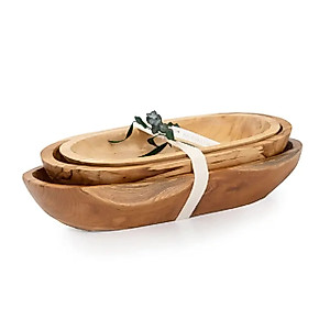 ANDALUCA Teak Wood Decorative Oval Wood Dough Bowls (Set)