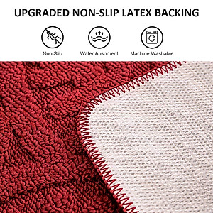 VANZAVANZU Kitchen Rug Mats, 30"x18" Non Slip Kitchen Mat Irregular Half Round Kitchen Carpet, Designed in Latex Backing Absorbent and Machine Washable for Kitchen Doorway Bathroom Floors (Red)