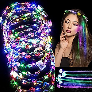 Janinka LED Flower Crown Headband and Lights Hair Sets, 24 Pieces, Women's Costume Headwear, Glow in the Dark for Wedding, Christmas, Halloween