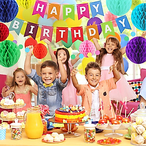 RUBFAC Rainbow Birthday Decorations Set, Colourful Happy Birthday Banner, Tissue Paper Pompoms, Circle Dots Garland and Paper Tassels Garland for Birthday Party Decorations