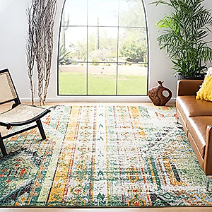 SAFAVIEH Madison Collection 8' x 10' Green / Orange MAD422Y Boho Chic Tribal Distressed Non-Shedding Living Room Bedroom Dining Home Office Area Rug