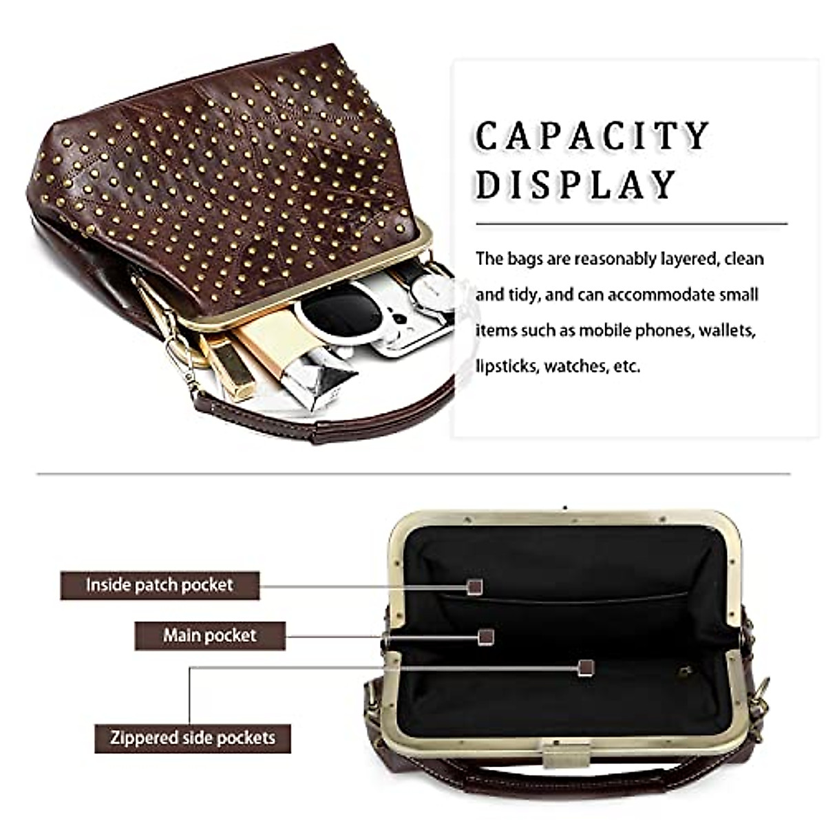 LUI SUI Vintage Rivet Shoulder Bags for Women Retro Classical Top Handle Purse Tote Bags