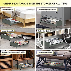 BtyHomShelf Under Bed Storage With Wheels,2pack Space-Saving Under Bed Storage Containers,Large Rolling Under Bed Shoe ​Storage Metal Drawer Containers Organizer With Removable Clear Lids Cover