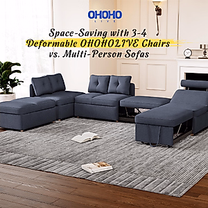 OHOHOLIVE Sleeper Sofa Bed 4-in-1 Convertible Couch, Linen Fabric Love seat Couch with 2 Throw Pillow, Single Recliner for Small Space with 5 Adjustable Angles Backrest