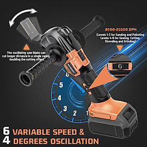 Oscillating Multi Tool for Dewalt 20V Max Battery: Cordless Oscillating Tool - 6 Variable Speed 21000 OPM | Brushless Motor | Woodcutting Blades and Sanding Pad with Sheets | Tool Only