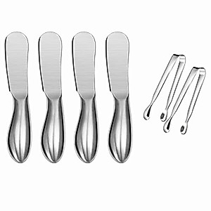 sweetfamily Spreader Knife Set,6-Piece Cheese and Butter Spreader Knives,Mini Serving Tongs,Stainless Steel Multipurpose Butter Knives