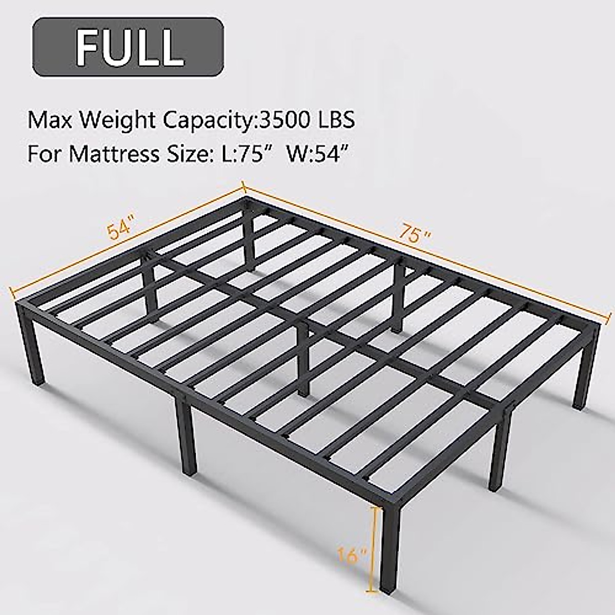 Bonkiss Full Bed Frame 3000 lbs+, Full Bed Frame No Box Spring Needed, Heavy Duty Tall Metal Full Platform Bed Frames with Large Storage Space, Noise Free, Black.