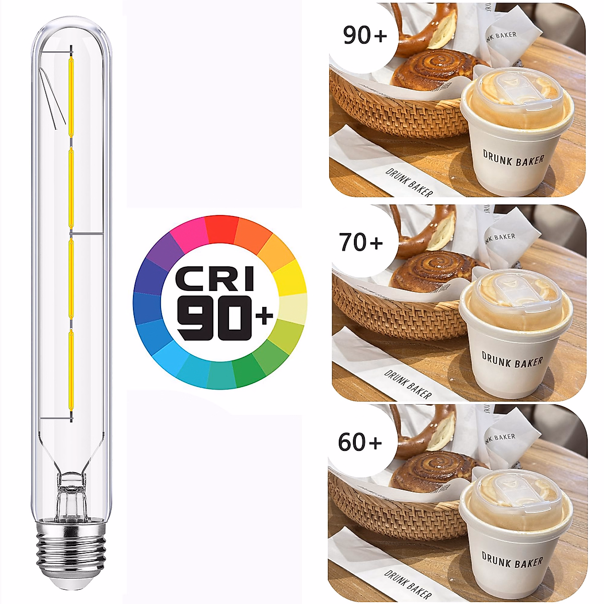 HOMOSUM T10 Led Long Bulbs,8W Dimmable Tubular Bulb,75 Watt Equivalent,E26 Edison Style Vintage LED Filament Light Bulb,3000K Soft White,8.9in(225mm),4-Pack. (8.9 Inch 4w=40w 5000k)