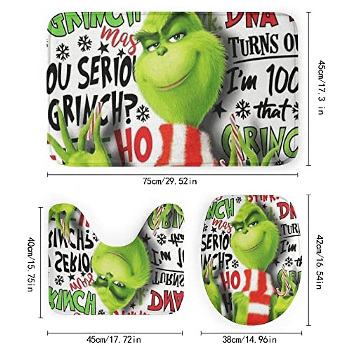 LIXBDHN 4Pcs Christmas Shower Curtain, Toilet Lid Rug, Contour Mat and Bath Mat with 12 Hooks for Bathroom Set Decor (72 x 72 Inch)