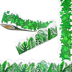 Cinvo Bulletin Board Border Trim Boho Greenery Tropical Leaves Ivy Leaves Double Sided Border Die-Cut for Bulletin Boards Black Board Desks Wall Decals Back to School Classroom Decoration (3" x 50’)