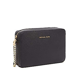 Michael Kors Women's Jet Set Crossbody Leather Bag, Black, Large