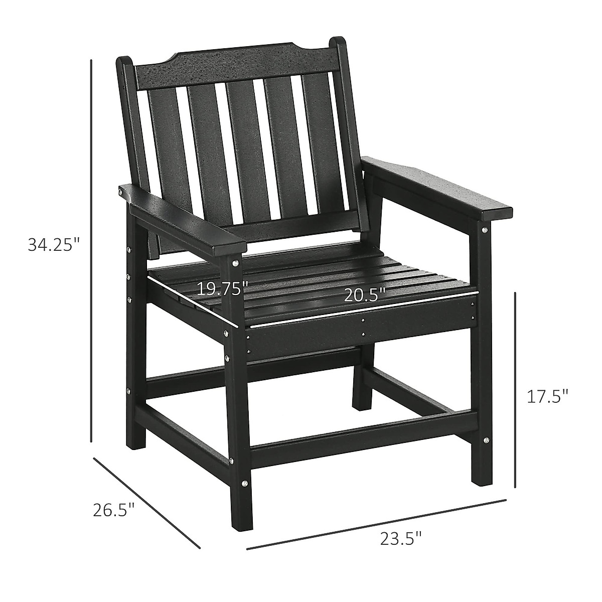 Outsunny All-Weather Patio Chair, HDPE Patio Dining Chair, Heavy Duty Wood-Like Outdoor Furniture for Garden, Backyard, Deck, Porch, Lawn, Black