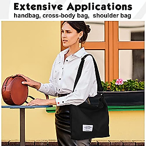 2 Pieces Large Size Canvas Shoulder Bag Casual Crossbody Handbag Travel Shopping Crossbody Bag Wide Strap Hippie Tote Bag (Black, Light Grey)