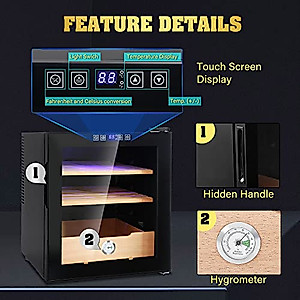 TCFUNDY 50L Cooler Humidor, Electronic Cooler Humidor 3-Layer Spanish Cedar Wood Shelves & Drawer with Hygrometer, 300 Capacity, 1.76 Cu Ft