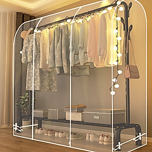 Senvitate Garment Rack Cover, Transparent PEVA Clothes Rack Cover with 2 Smooth Zipper, Clothing Dustproof Waterproof Protector Cover (47X20X59-Clear)