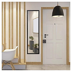 LFT HUIMEI2Y Door Mirror Full Length, Wall-Mounted Mirror Rectangle Tall with Engraving Frame for Bedroom, Living Room, Dressing Room, Black 50" x14"