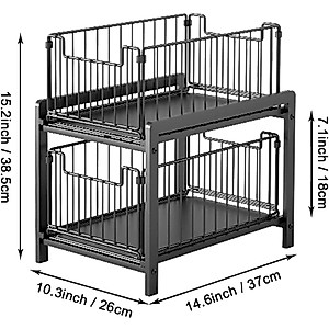 Under Sink Organizer, 2-Tier Cabinet Organizer for Kitchen Bathroom Countertop Organizer with Pull Out Basket Sliding Storage Drawer for Cupboard Cabinet (Black)