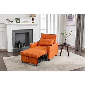 NicBex Futon Chair Bed Convertible Chair 3-in-1 Pull Out Leather Sleeper Chair Beds with USB Ports, Wear-Resistant and Anti-Scratch, Armchair Bed Sleeper for Living Room, Apartment, Orange