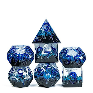 Glow in The Dark Winter Storm Sharp DND Dice Set with Leather Dice Box - for Dungeons and Dragons, D&D, Sharp Edge, D20 Polyhedral Resin Dice, Dungeons and Dragons Gifts, Accessories