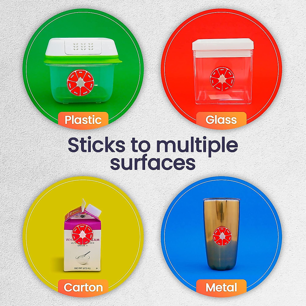 Dately Food Storage Planner | Save the Date for Leftovers | Meal Prep Planning Indicator for Kitchen Food Containers, Snacks and Food Freshness, 4 PK