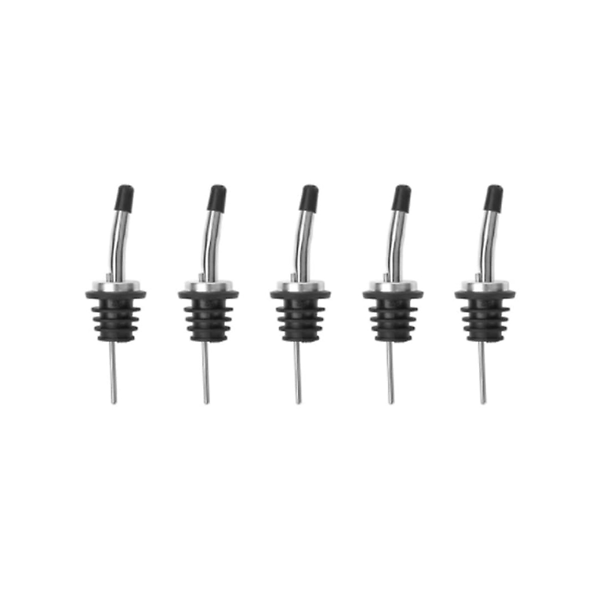 5 Pcs Liquor Bottle Pourers, Stainless Steel Liquor Pourers with Rubber Dust Caps, Classic Bottle Pourers Tapered Spout to Fit Different Liquor Bottles for Pours Liquor, Vinegar, Syrup, Olive Oils