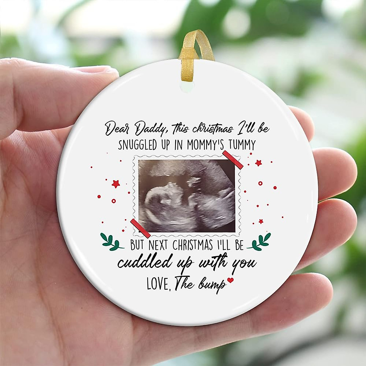 Personalized 2024 Baby's First Christmas Ceramic Ornament, Ultrasound Dear Daddy Pregnancy Announcement, Keepsake Gift for Newborn Baby Girl, Baby Boy, New Parents Gift Christmas Decoration