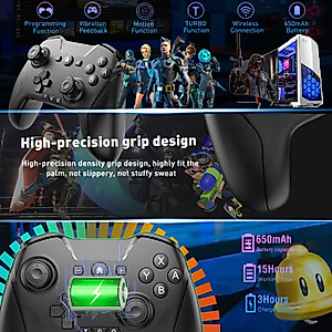 UNIHOW Bluetooth Game Controller for PC, Mac, Nintendo Switch, iOS, Android - Dual Motor, 6-Axis Gyroscope, Backlit, Ergonomic Design