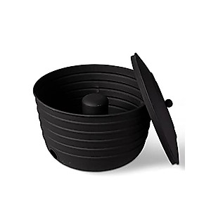 Gardener's Supply Company Garden Hose Pot with Lid | Matte Black Low Carbon Steel Watering Hose Storage with Hose Access Port | for Outdoor Garden, Backyard, & Patio | Holds 100ft Hose