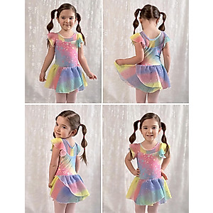 Zaclotre Girls Ballet Leotards Ruffle Sleeve Sparkle Dance Leotard Toddler Ballerina Dress Outfits