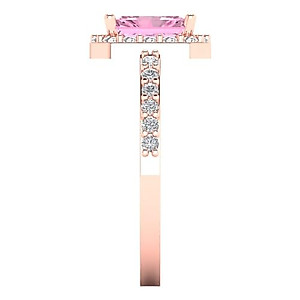 Clara Pucci 2.07 ct Emerald Cut Solitaire Halo Pink Simulated Diamond Engagement Promise Anniversary Bridal Ring 18K Rose Gold 3.75