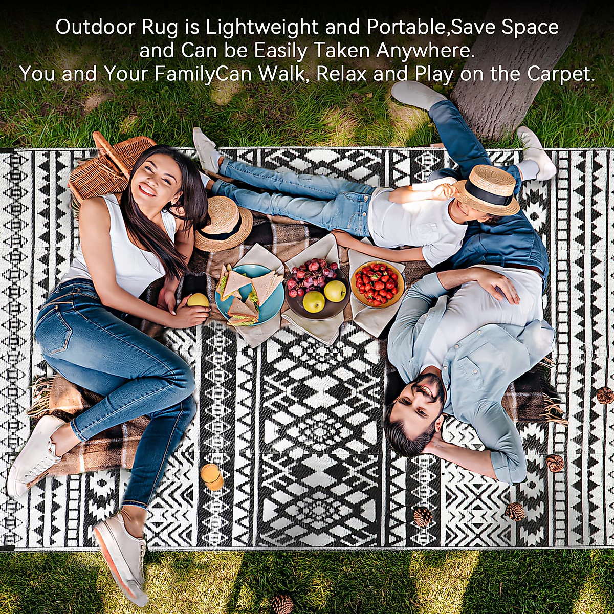 Loninak Outdoor Rug Carpet, Plastic Straw Rug, Waterproof Outdoor Rugs, Patio Rug for RV, Trailer, Beach Camping, Backyard, Deck, 4 Stakes and Carry Bag Included, 5' x 8'