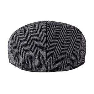 FEINION Men's Wool Tweed Newsboy Ivy Cap Gatsby Golf Flat Hat (Herringbone Grey, 7 1/4)