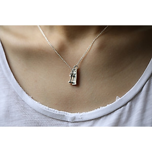 Sterling Silver Necklace "Strong Is Beautiful" Engraved Dumbbell Barbell Gym Buff Pendant Necklace 18"