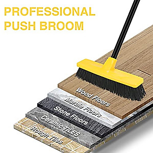 Push Broom Outdoor Indoor Broom 12" Wide,59" Long Handle with Stiff Bristles for Cleaning Scrubbing Deck Driveway Yard Patio Wood Stone Tile Floor