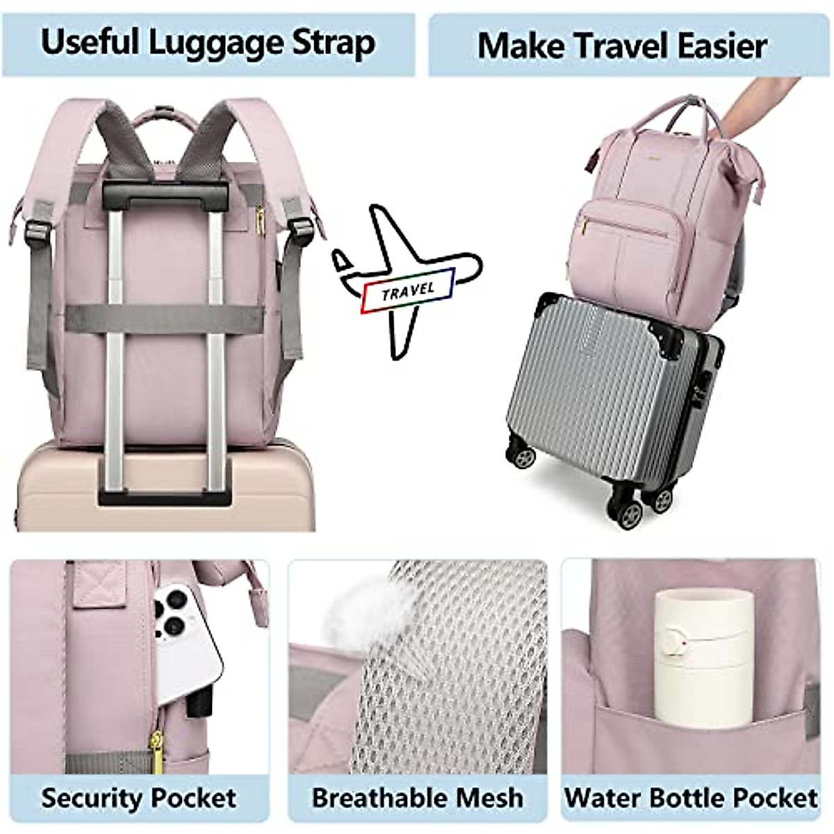 Focdod Laptop Backpack Women Work Bag - 15.6 inch with Laptop Compartment Waterproof Professional Travel Backpack Purse with USB Charger for College Teacher Nurse Business Women Purple