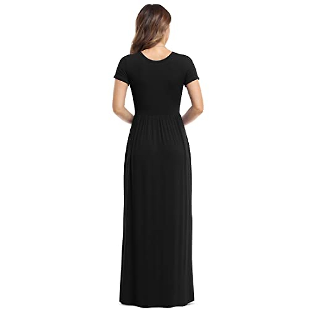 VIISHOW Women's Short Sleeve Loose Plain Maxi Dresses Casual Long Dresses with Pockets(Black, Large)