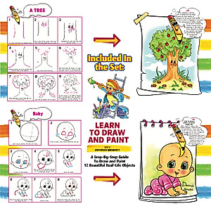 BFB Paint Set for Kids with Learn How to Draw Booklet - 32 Painting Supplies Kids Painting Kit, Premium Paint Kit for Children, Kids Paint Set Art and Painting Supplies Canvas Paint Set for Kids 7+