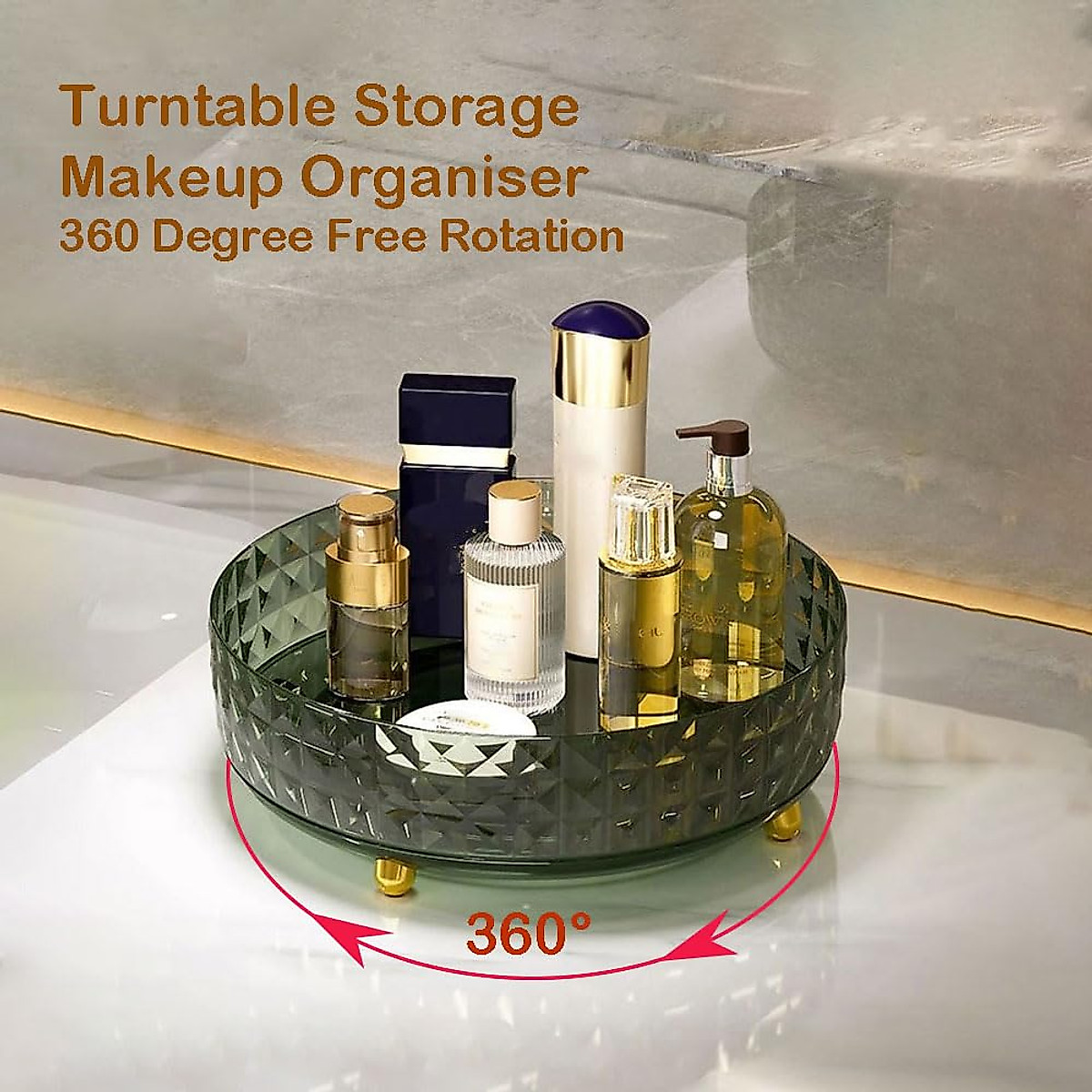 Non Skid Lazy Susan Turntable, 1 Tier Non Skid Spice Rack Turntable, 9 Inch Spinning Organizer, 360 Degree Rotating Seasoning Organizer for Kitchen, Pantry Cabinet, Refrigerator, Dark Green