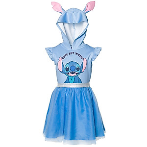 Disney Lilo & Stitch Little Girls Mesh Cosplay Short Sleeve Dress Blue 5