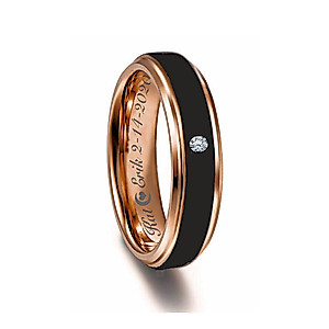 Personalized Rose Gold & Black CZ Tungsten Wedding Band Ring Custom Engraved Free - Ships from USA