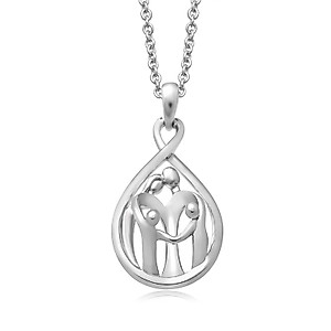 Jewelili Parent and Two Children Family Necklace Pendant in Sterling Silver 18" Cable Chain
