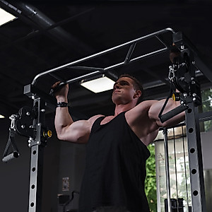 RitFit Multi-Function Power Cage with Adjustable Cable Crossover System,1000LBS Capacity Squat Rack, Full Home Gym Workout with J-Hook, Landmine and Other Attachments (2023 Version PPC03)-Black