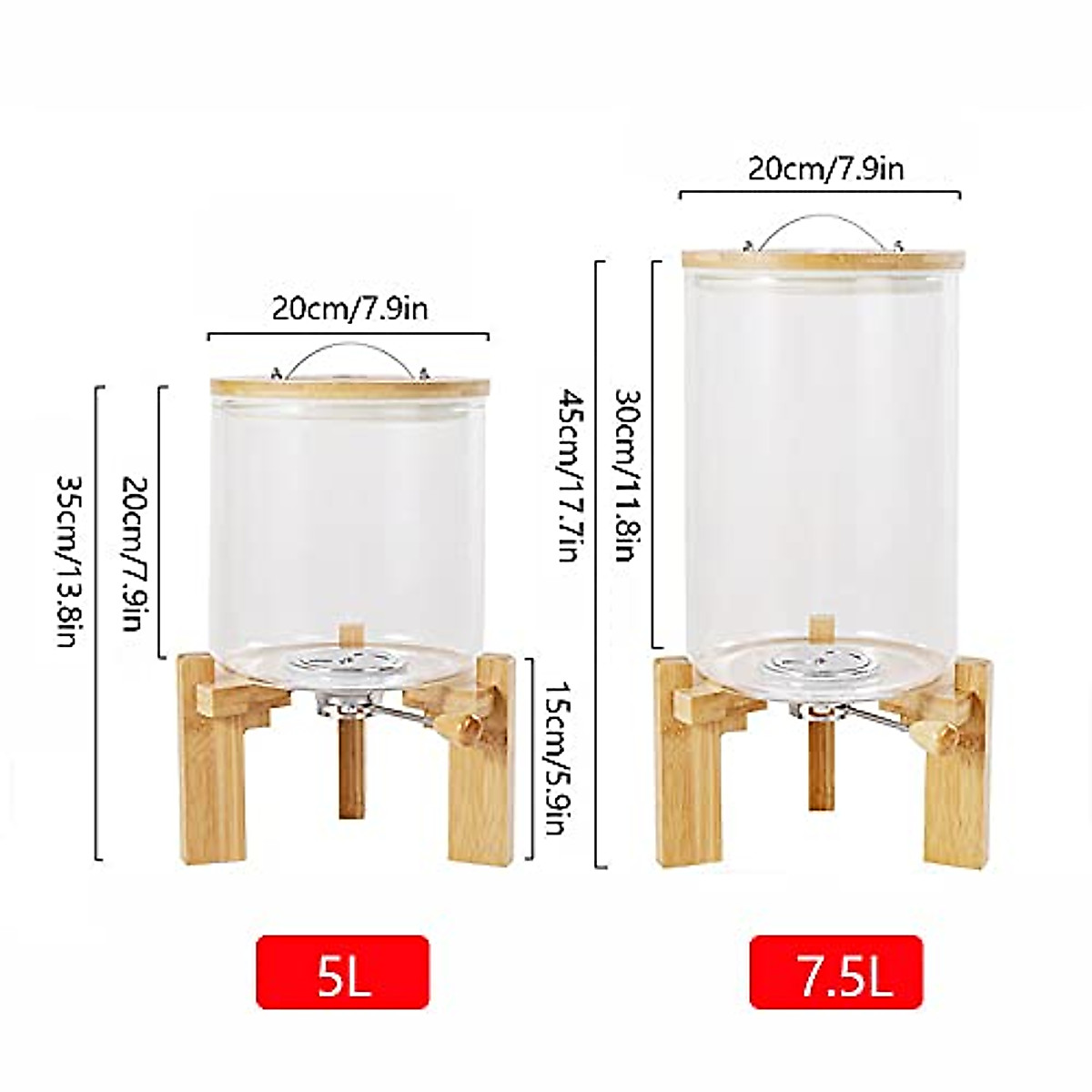 WDZCZDoo Flour and Cereal Container, Rice Dispenser 7.5L, Creative Glass Food Storge Container for Kitchen Organization and Pantry Store, Airtight Lid and Wooden Stand