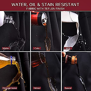 WOPOKY Cotton Blend Waterproof Apron With 2 Pockets for Men Women - Cooking Kitchen Chef Arpon BBQ Work Painting Apron - Black/Burgundy/Dark Geen/Orange (1 Pack) (Black)