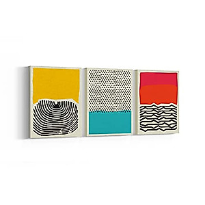 Modern Abstract Art Prints Yellow Red and Blue Canvas Poster Canvas Wall Art Paintings for Living Room Wall Artworks (Geometry, 12x16inchx3)