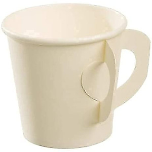 Kingzak Premium Espresso White Paper Cups with Handles - 4 oz (50 Pack) - Elegant, Eco-Friendly & Perfect for Creamy Coffee Moments